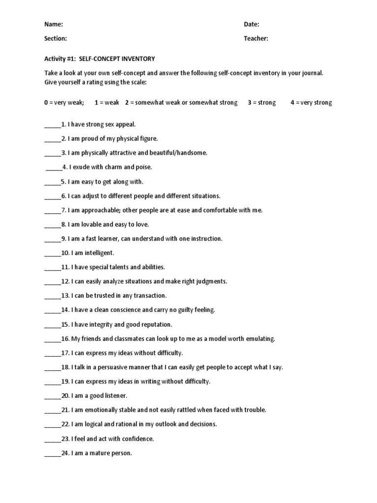 Self Concept Inventory | Download Free PDF | Self Concept | Behavioural Sciences