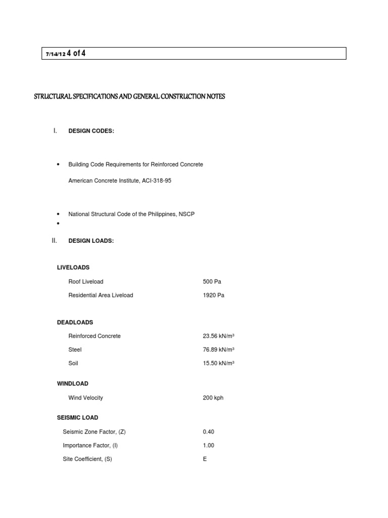 Structural Specifications and General Construction Notes: Design Codes ...