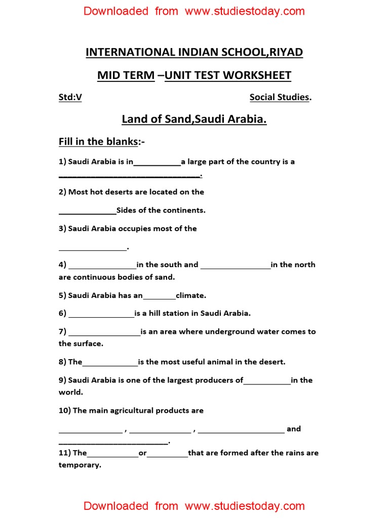 Saudi Arabia: Land of Sand Worksheet | PDF | Arabian Peninsula | Desert