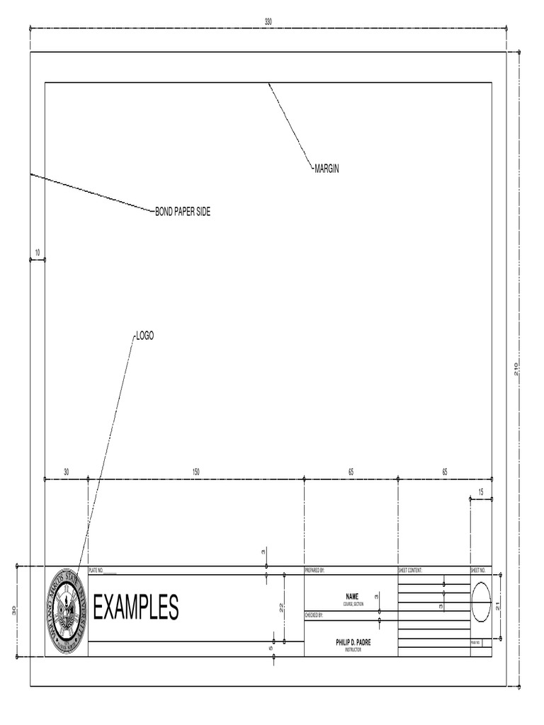Draft of a technical drawing sheet layout including title block fields ...
