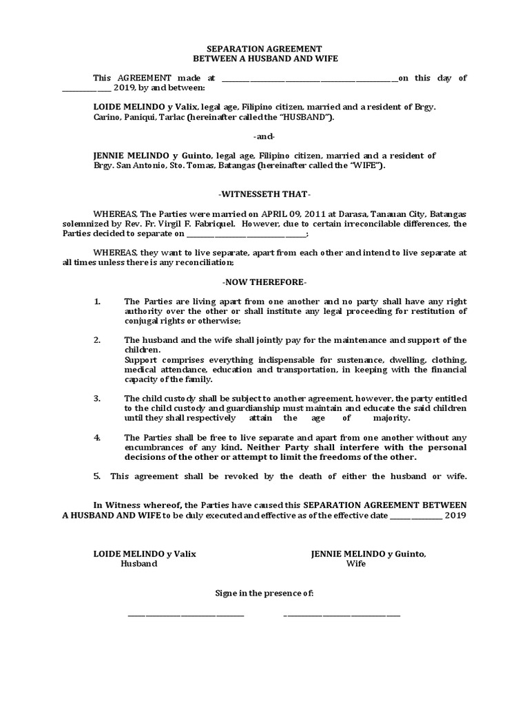 Separation Agreement | PDF | Private Law | Common Law