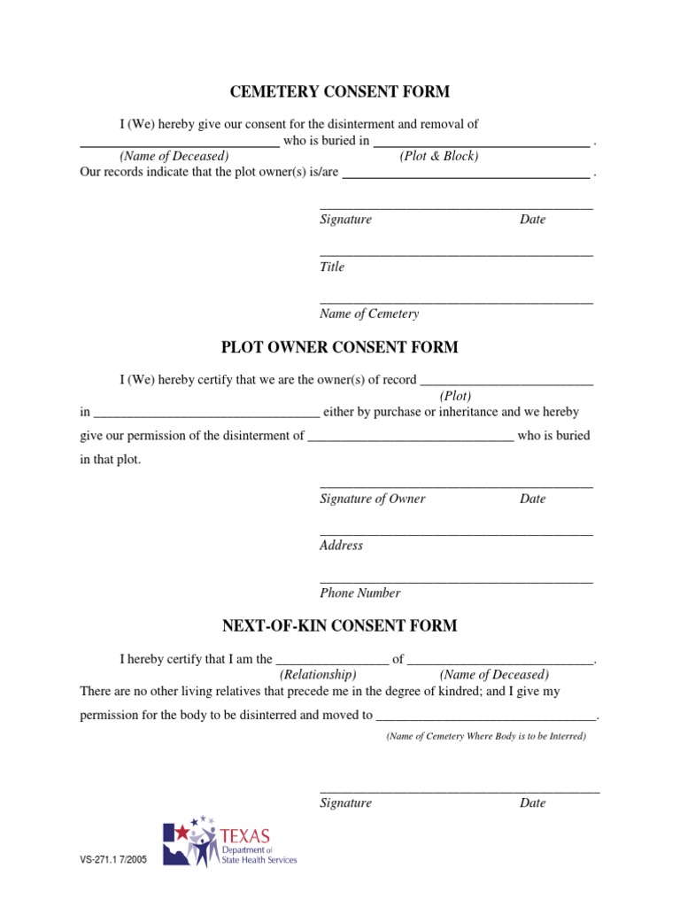 Cemetery Consent Form: (Name of Deceased) (Plot & Block) | PDF | Law
