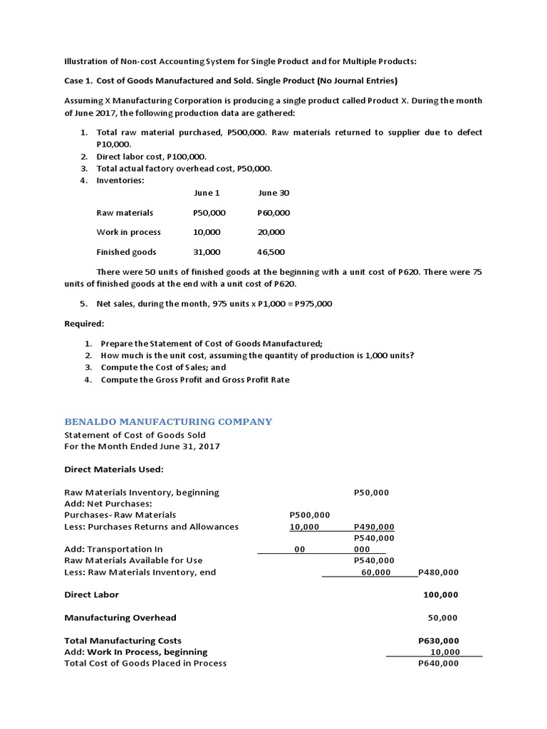 Statement of COGS | PDF | Cost Of Goods Sold | Inventory