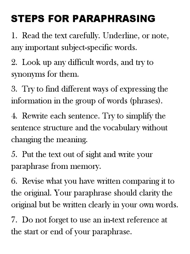 Steps For Paraphrasing | PDF