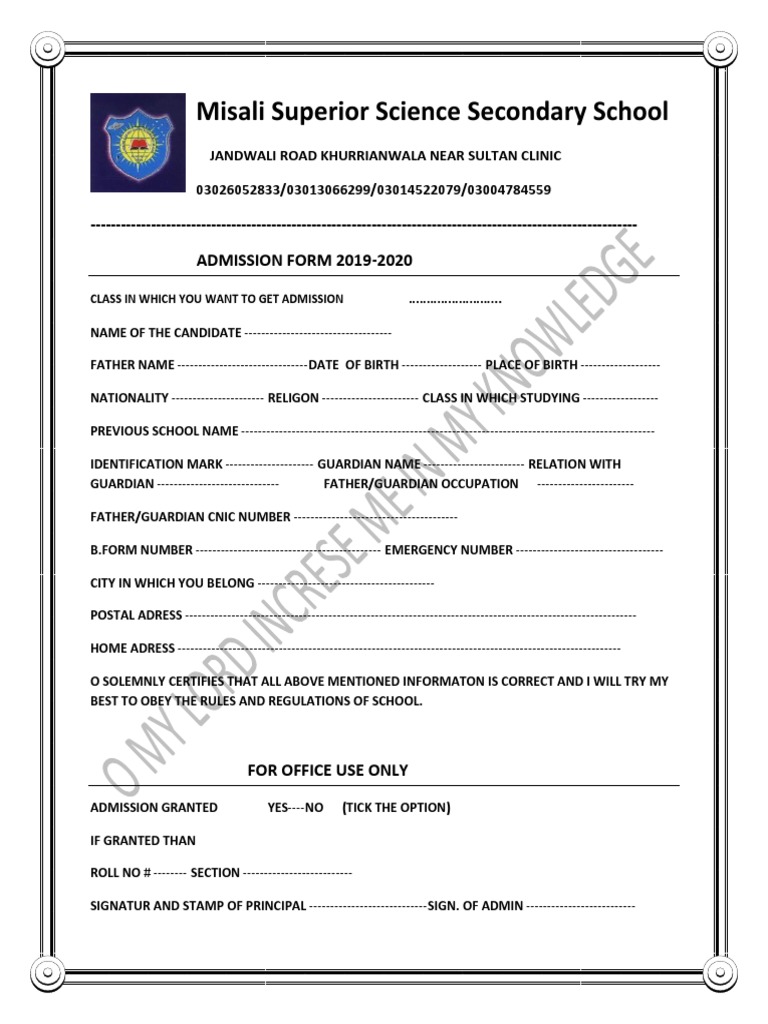 Misali Superior Science Secondary School: ADMISSION FORM 2019-2020 ...