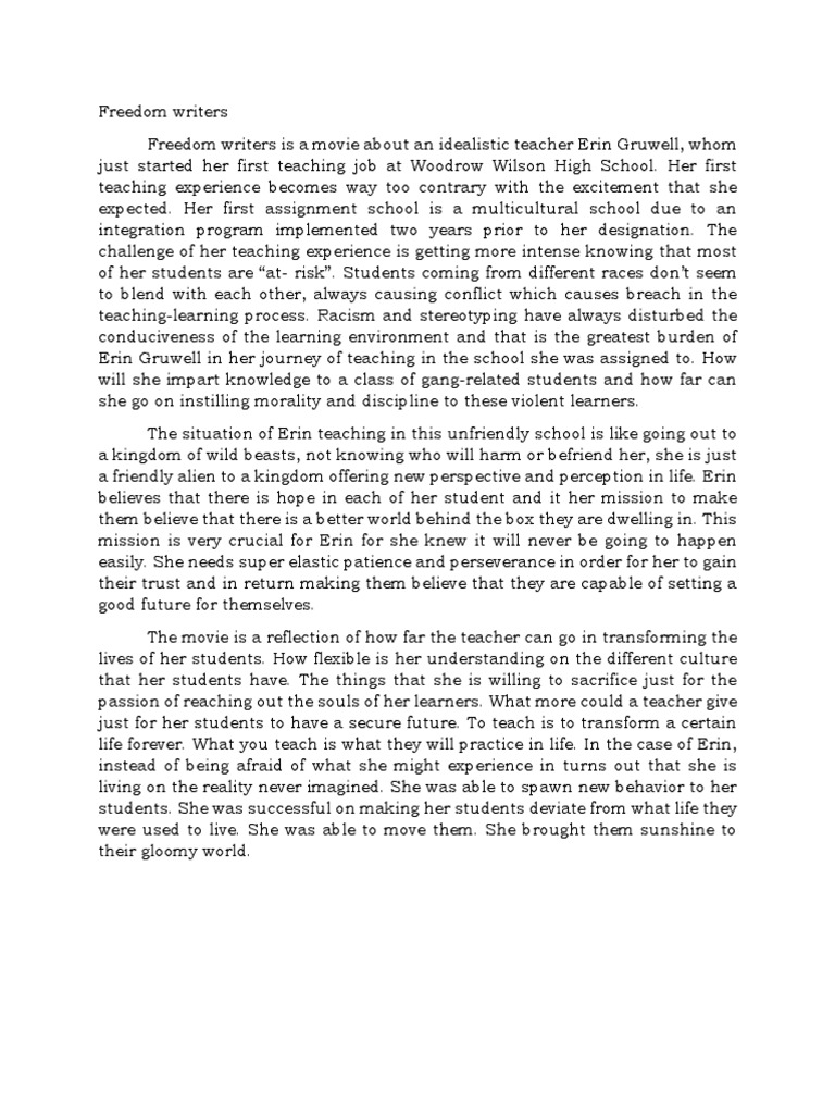 Freedom Writers Reflection | PDF | Learning | Behavioural Sciences