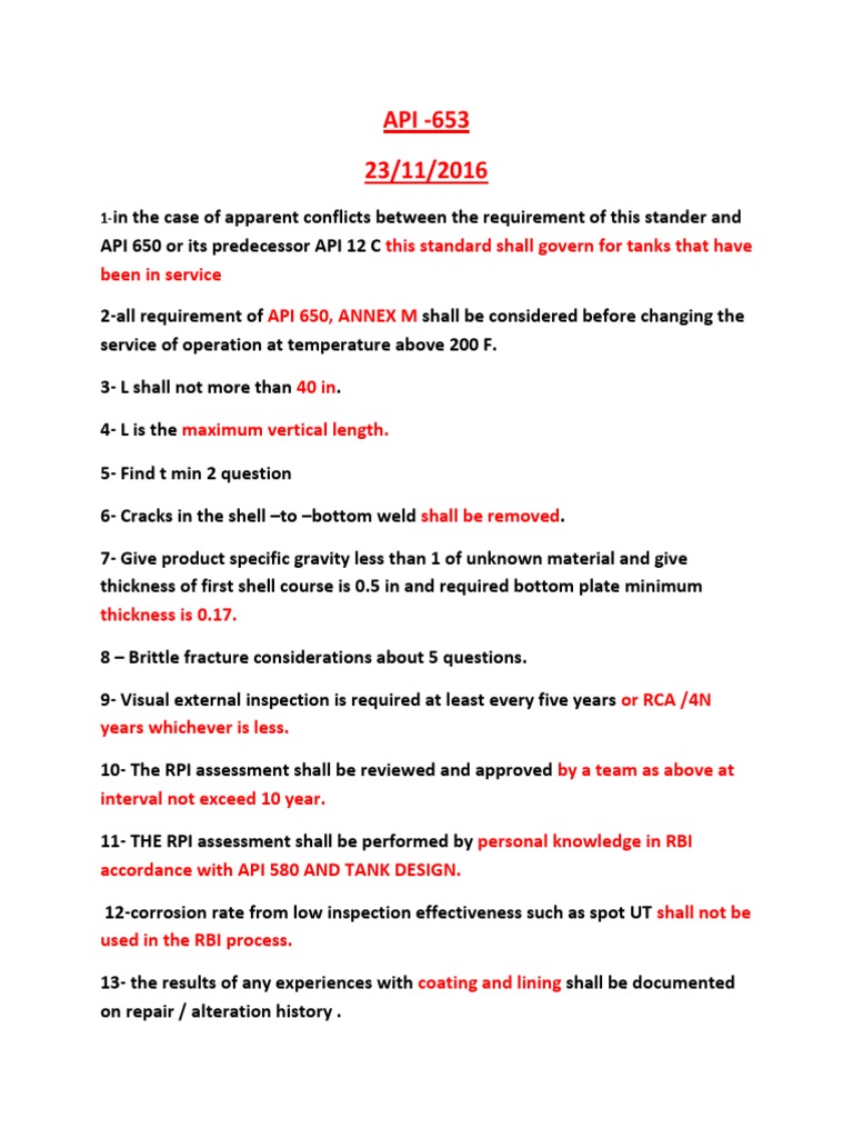 API-653 Tank Inspection Requirements | PDF | Welding | Construction