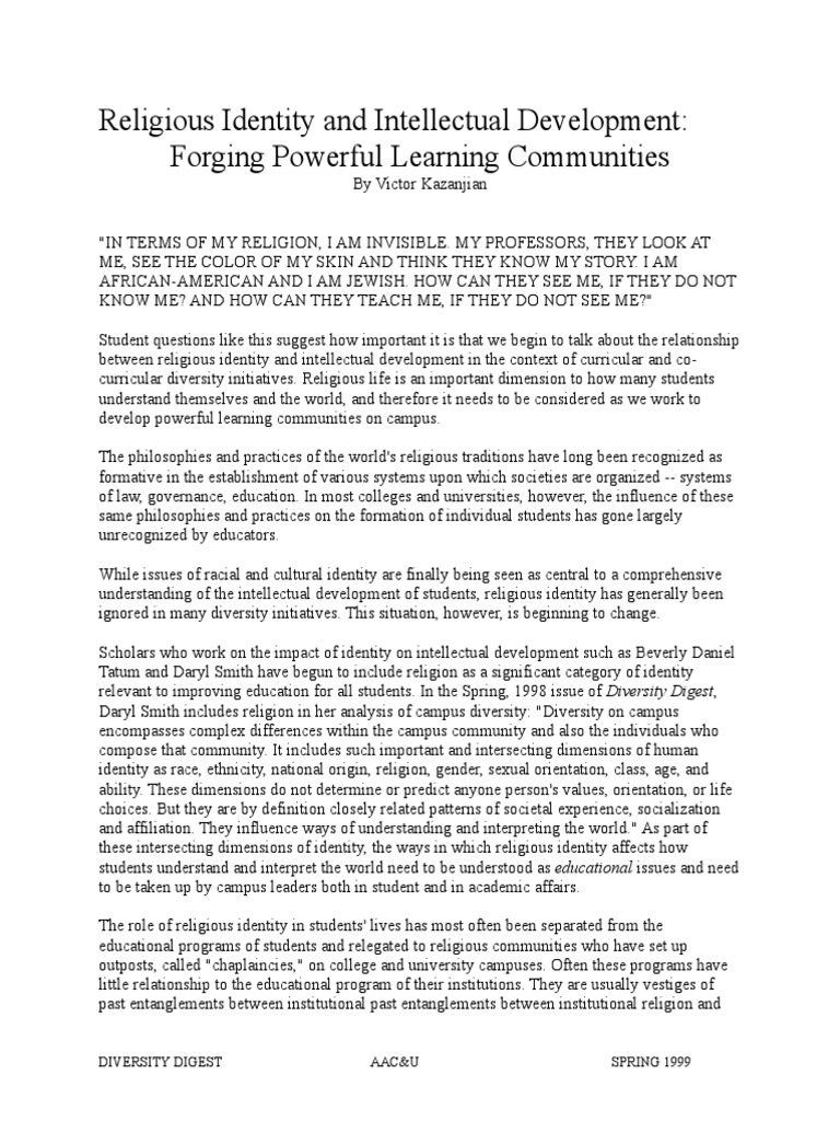 Religious Identity and Intellectual Development: Forging Powerful ...