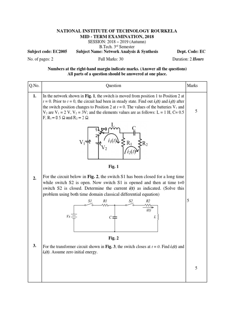 Networj Ananlysis Question Paper of NIT Rourkela | PDF | Network ...