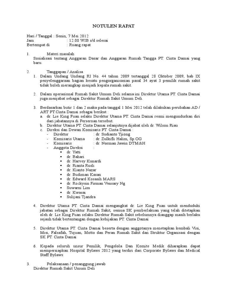 Notulen Rapat Perubahan Ad Art | PDF