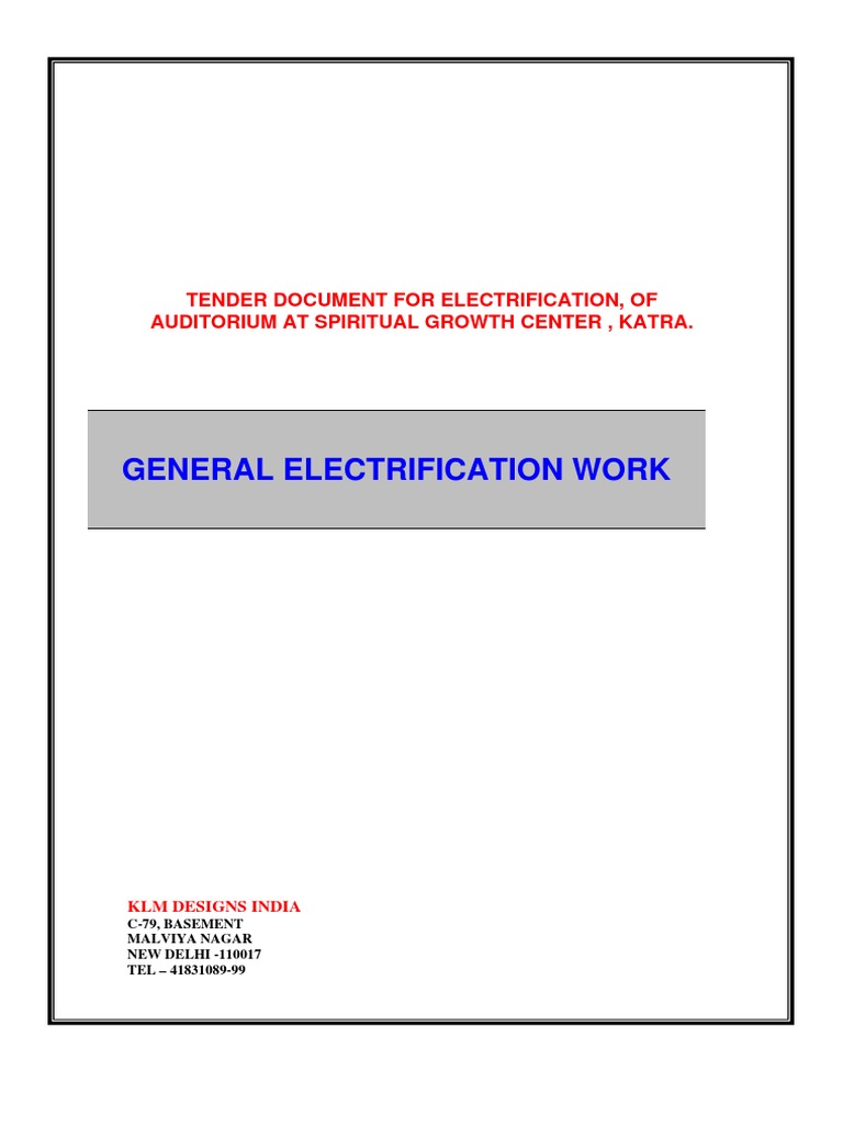Tender for Electrification of Auditorium at Spiritual Growth Center ...