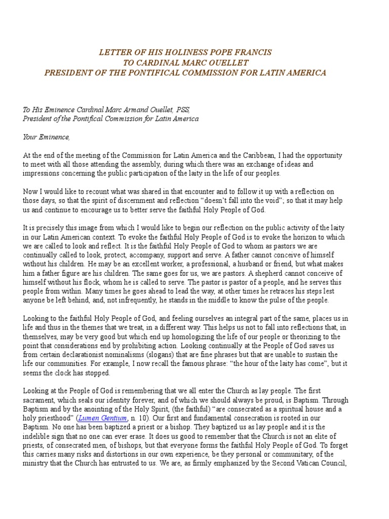 Letter of His Holiness Pope Francis | PDF | Laity | Baptism