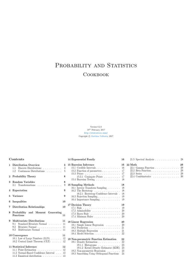 Probability and Statistics: Cookbook | PDF | Bootstrapping (Statistics) | Time Series