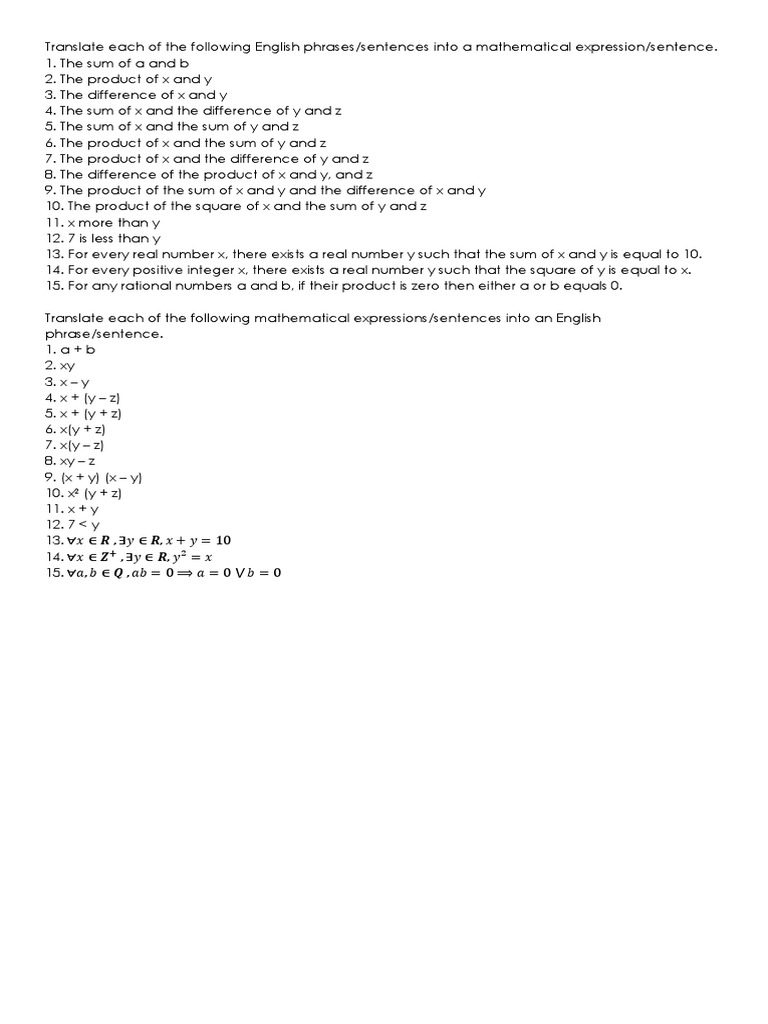 Activity Lecture 3 Mathematical Language | PDF | Integer | Real Number
