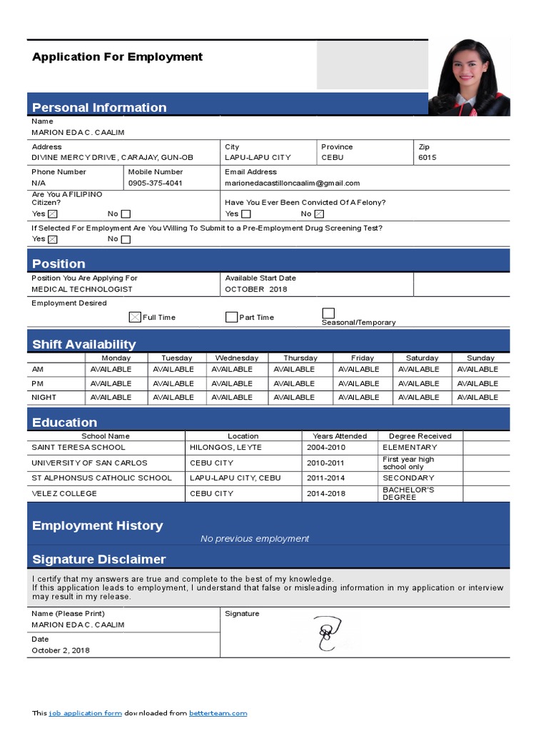 Personal Information: Application For Employment | PDF | Business