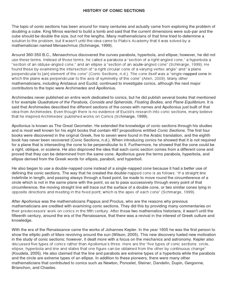 History of Conic Sections | Download Free PDF | Geometric Objects ...