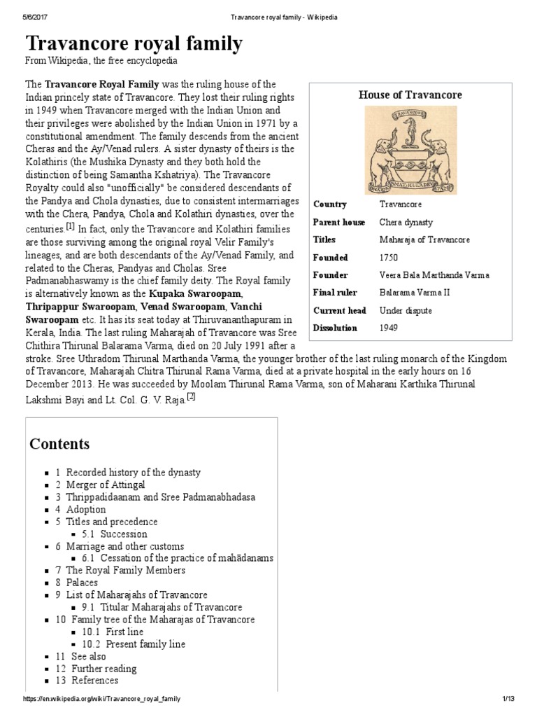 History of the Travancore Royal Family | PDF | Kerala | Asian Royal ...