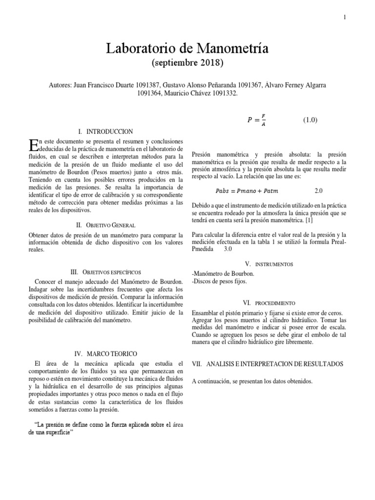 Práctica de Manometría y Errores de Medición | PDF | Medición | Calibración