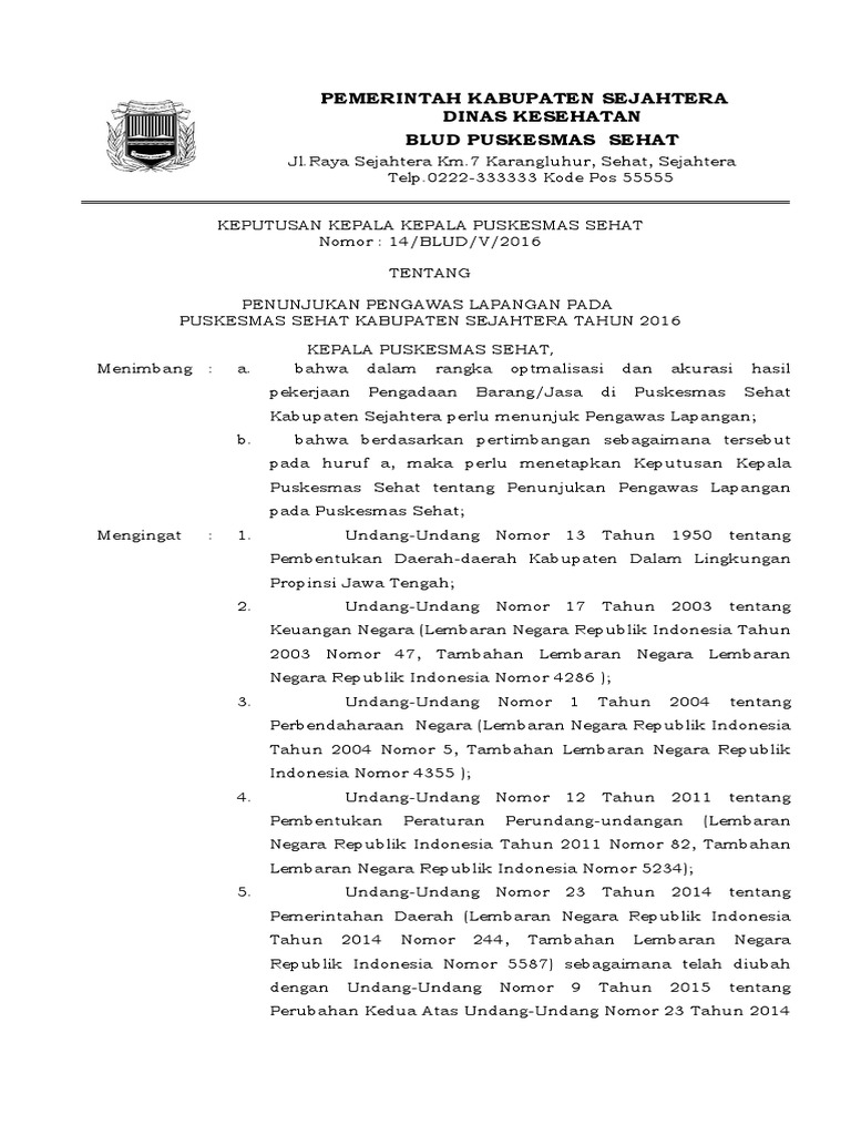 Contoh SK Pengawas Lapangan | PDF