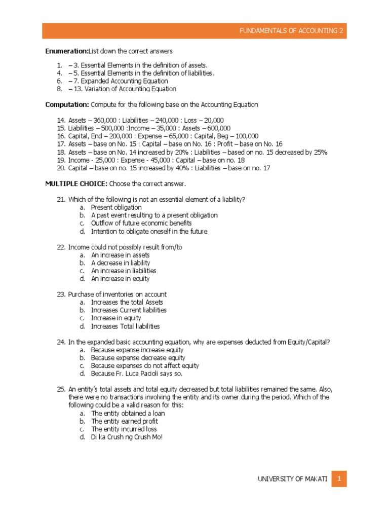 Enumeration:List Down The Correct Answers: Fundamentals of Accounting 2 ...
