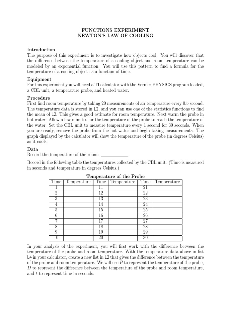 Newton's Law of Cooling Experiment | PDF | Exponential Function ...