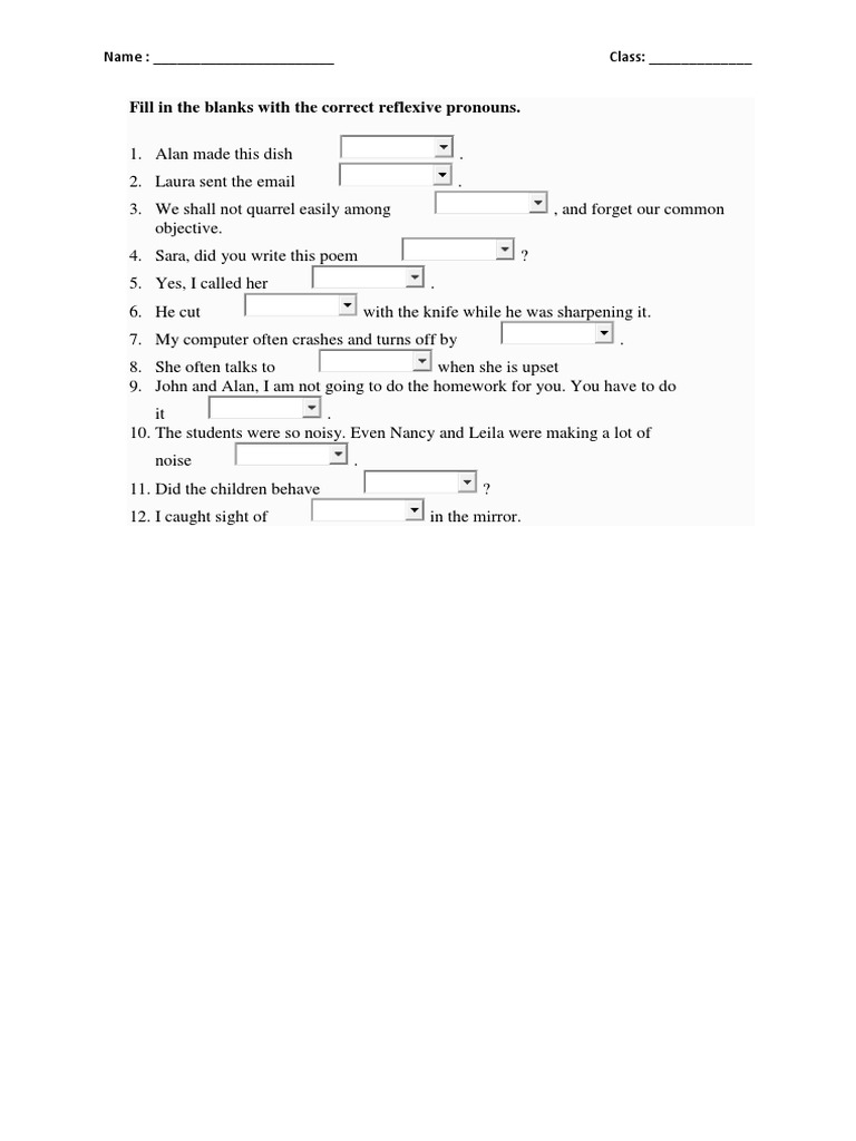 Fill in The Blanks With The Correct Reflexive Pronouns | PDF | Language ...