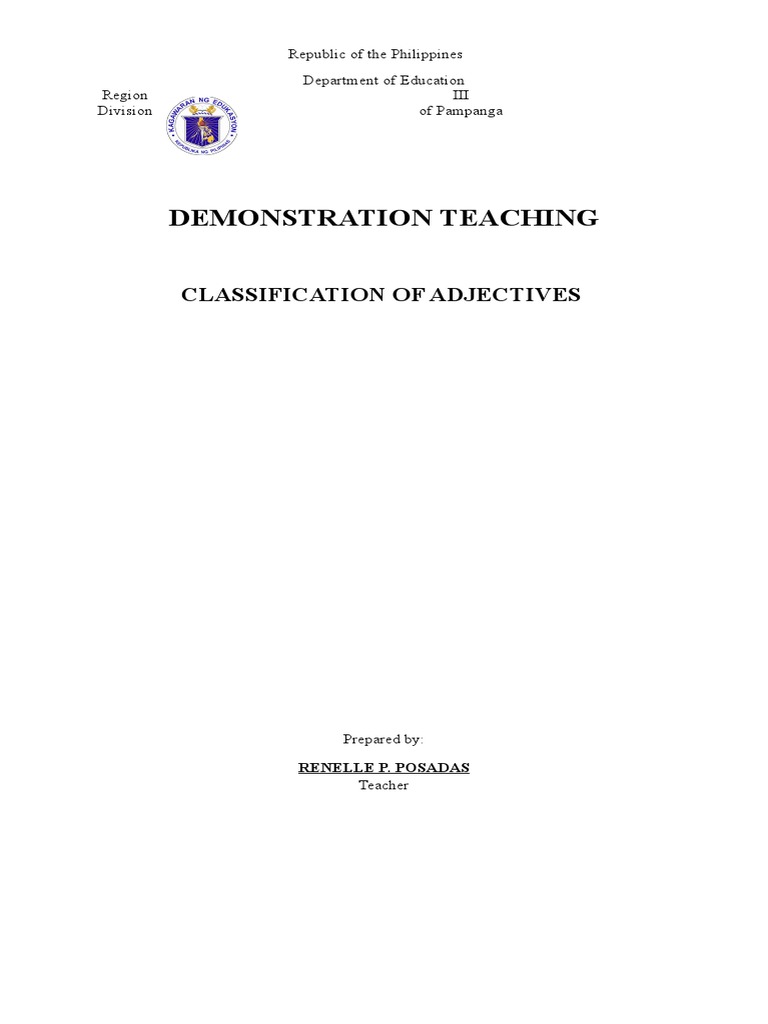 Demonstration Teaching: Classification of Adjectives | PDF