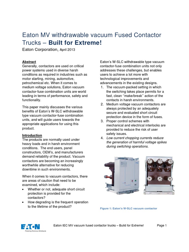Eaton MV Withdrawable Vacuum Fused Contactor Trucks - : Built For ...
