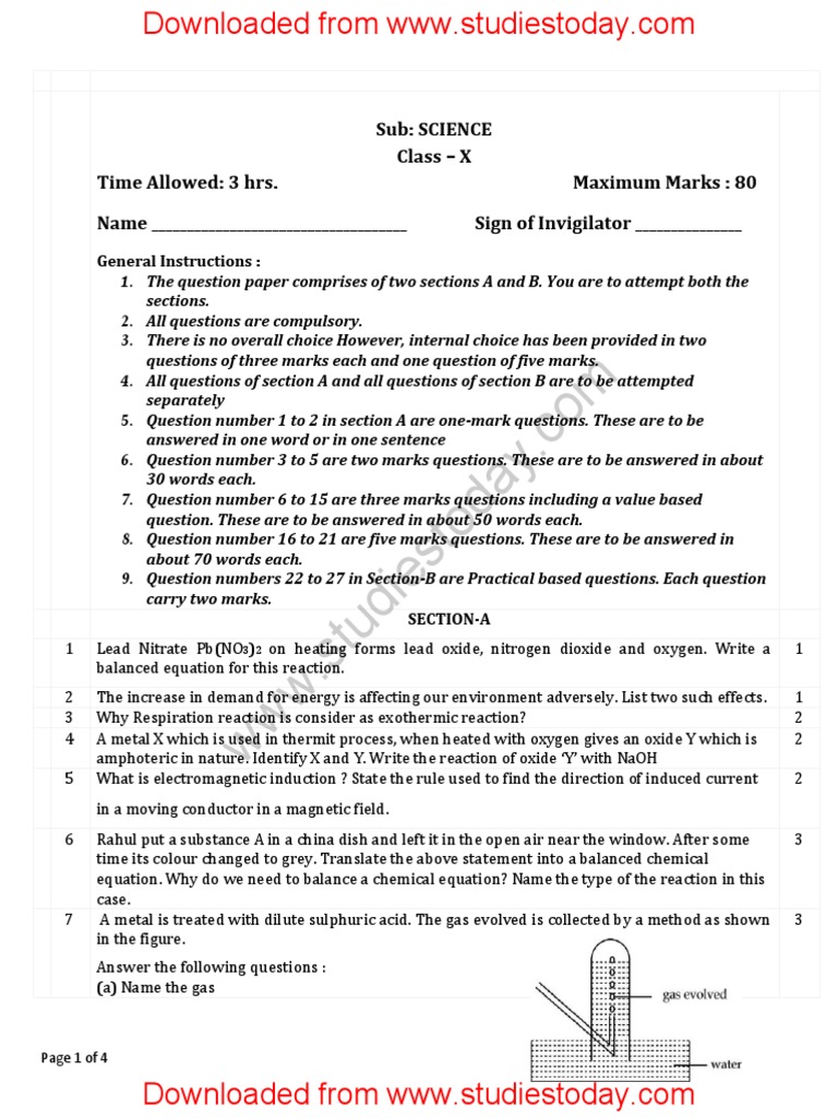 CBSE Class 10 Science Sample Paper Set B | PDF | Electrical Resistivity ...