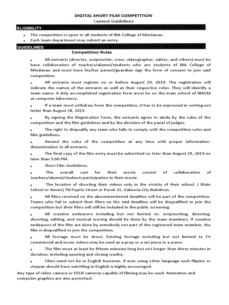 Digital Short Film Competition: Contest Guidelines | PDF ...