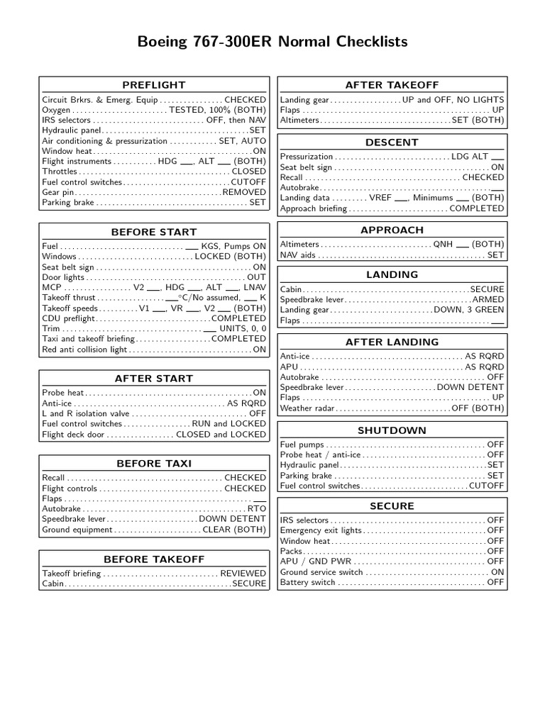 Boeing 767-300ER Normal Checklists | PDF | Flap (Aeronautics) | Vehicle ...