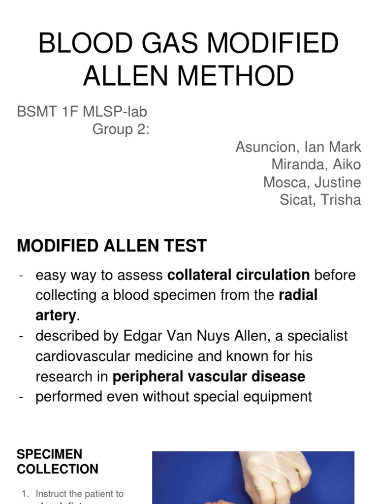 Blood Gas Modified Allen Method: BSMT 1F Mlsp-Lab Group 2: Asuncion ...