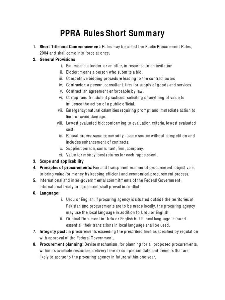 PPRA Rules Summary | PDF | Procurement | Social Institutions