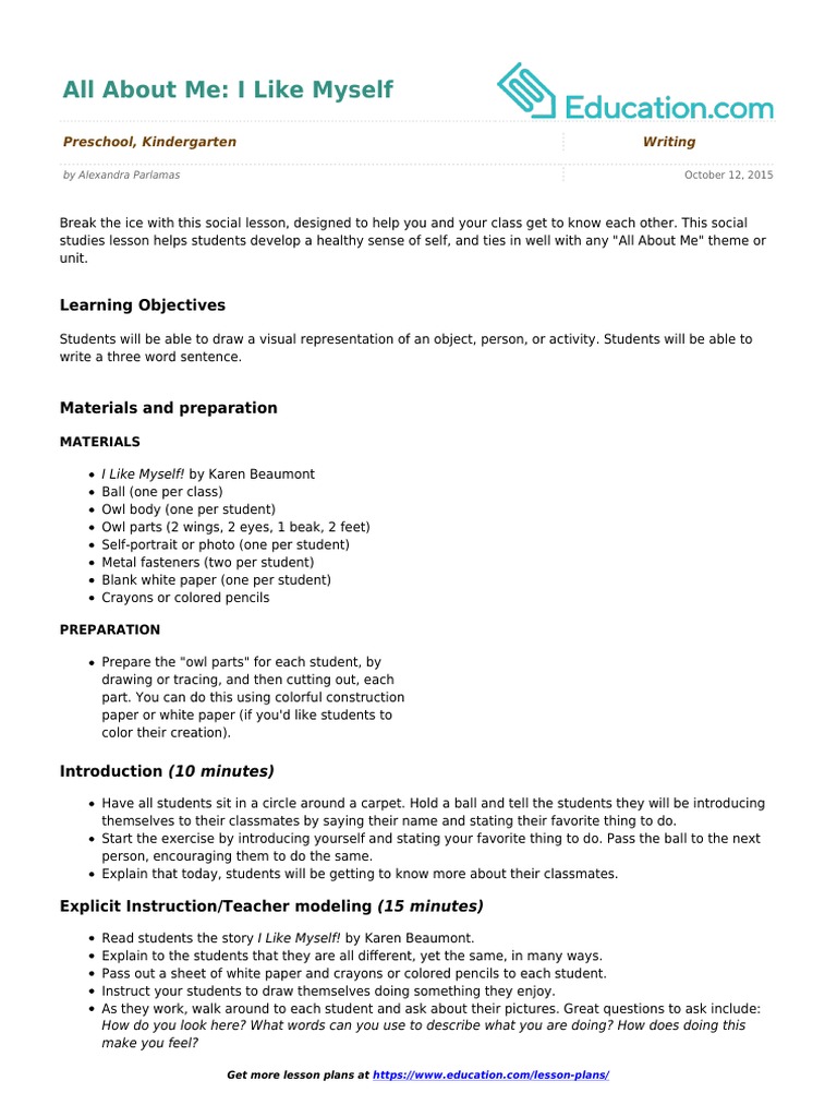 All About Me I Like Myself | PDF | Learning | Behavior Modification