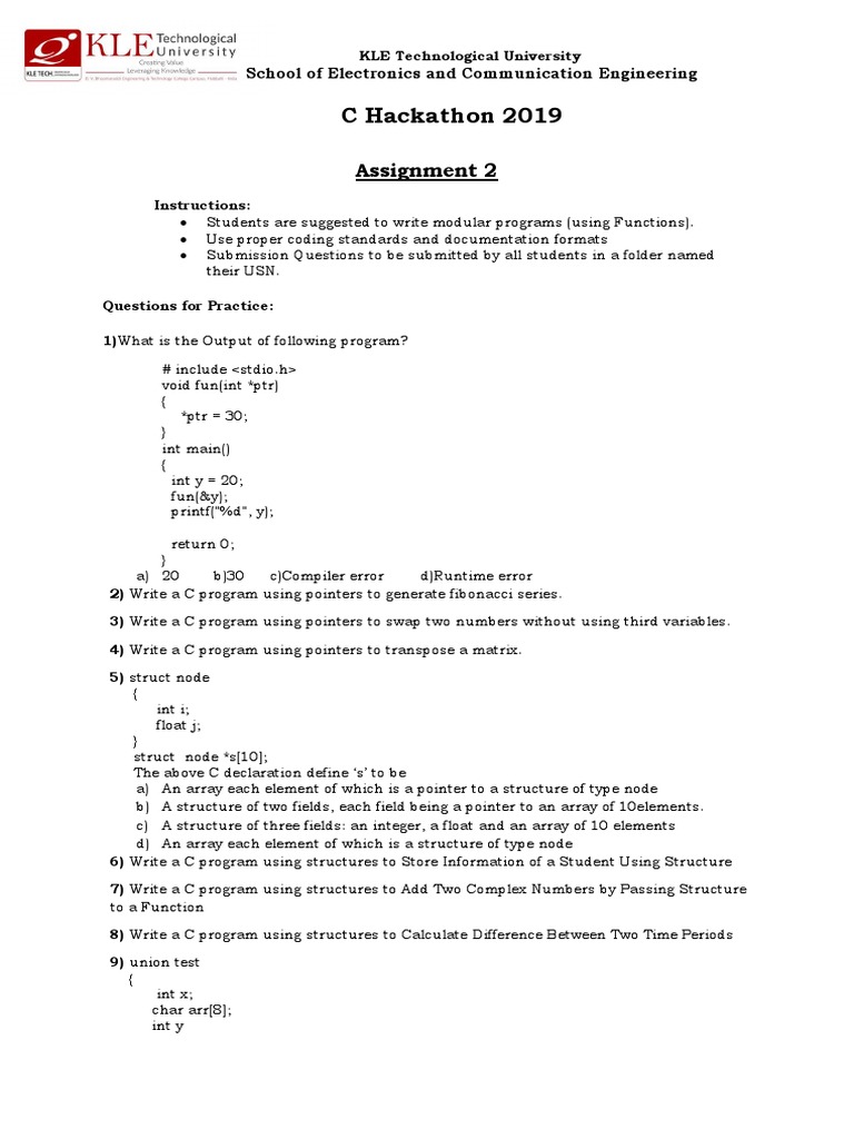 C Hackathon 2019: Assignment 2 | PDF | C (Programming Language) | Integer (Computer Science)