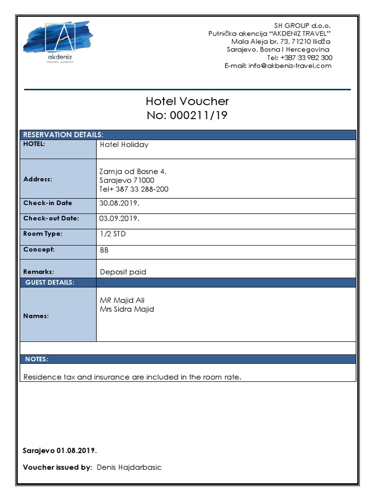 Hotel Voucher No: 000211/19: Reservation Details | PDF
