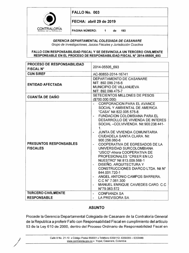 FALLO No. 003 PRF 2014-05505-693 DCPM - 1 PDF | PDF | Colombia | Esfera pública