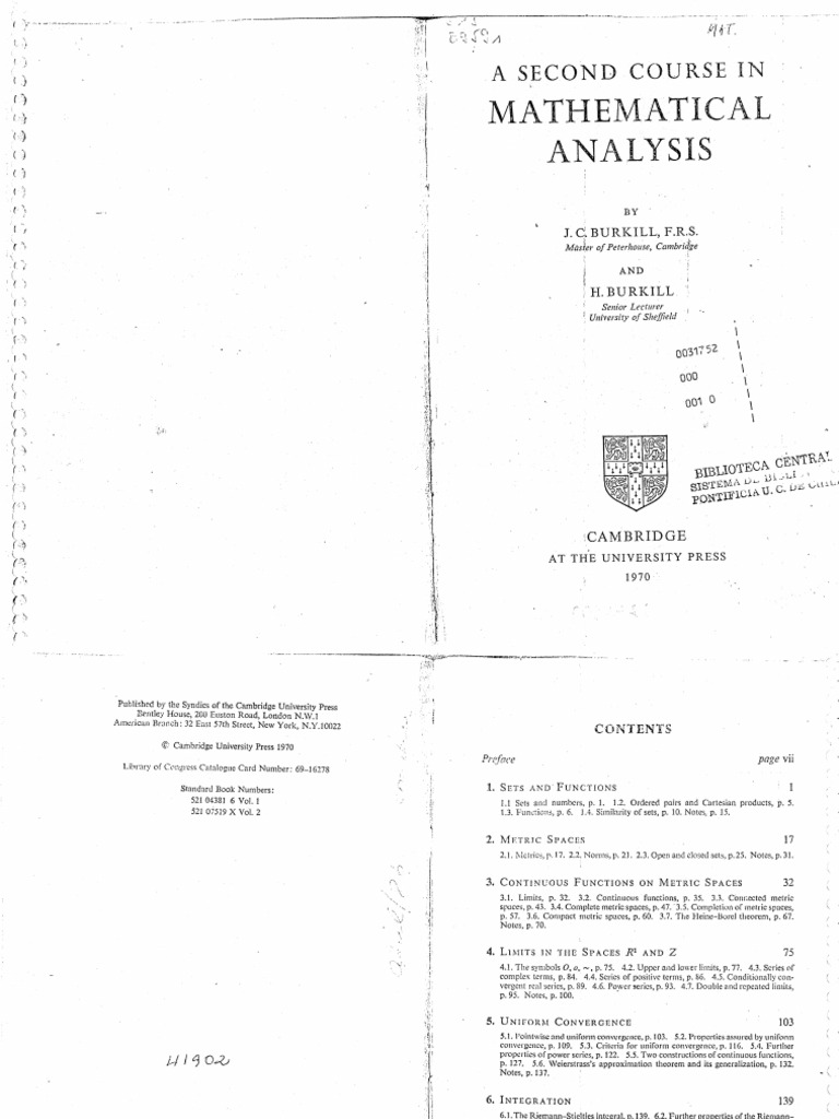 Burkill A Second Course in Mathematical Analysis PDF | PDF
