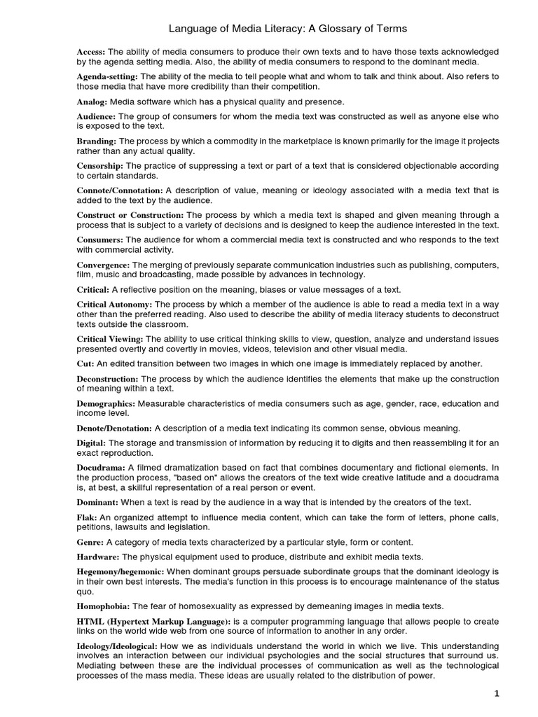 Language of Media Literacy | PDF | Mass Media | Narrative