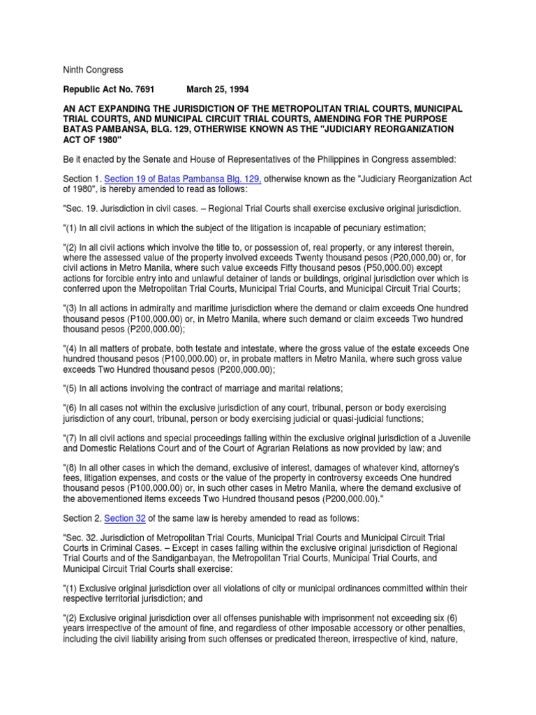 Ra 7691 | PDF | Courts | Justice