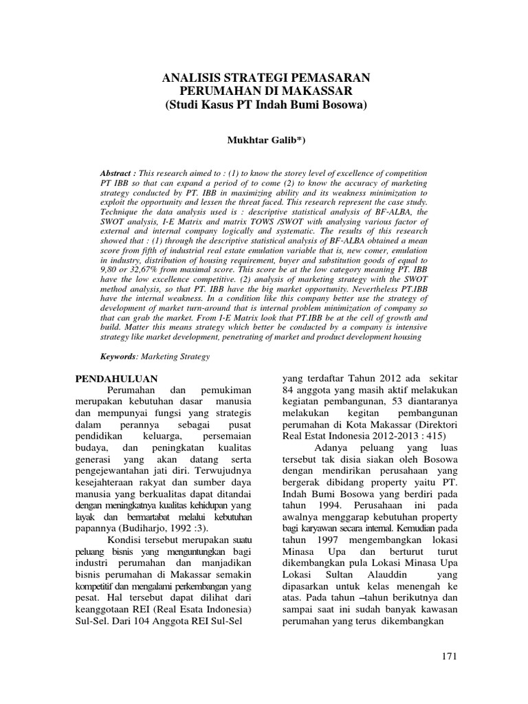 Analisis Strategi Pemasaran Perumahan Di Makassar (Studi Kasus PT Indah ...