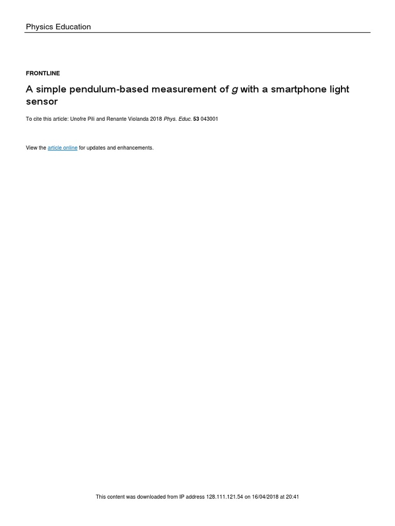 A Simple Pendulum-Based Measurement of G With A Smartphone Light Sensor ...