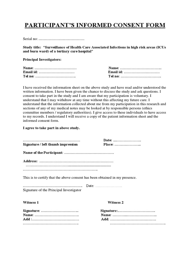 Consent Form | PDF | Hospital Acquired Infection | Epidemiology