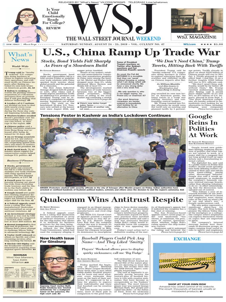 The Wall Street Journal - 24 08 2019 - 25 08 2019 PDF | PDF | The Wall ...