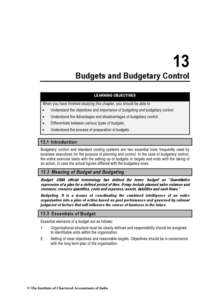 Chapter 13 Budgets and Budgetary Control | PDF | Budget | Planning