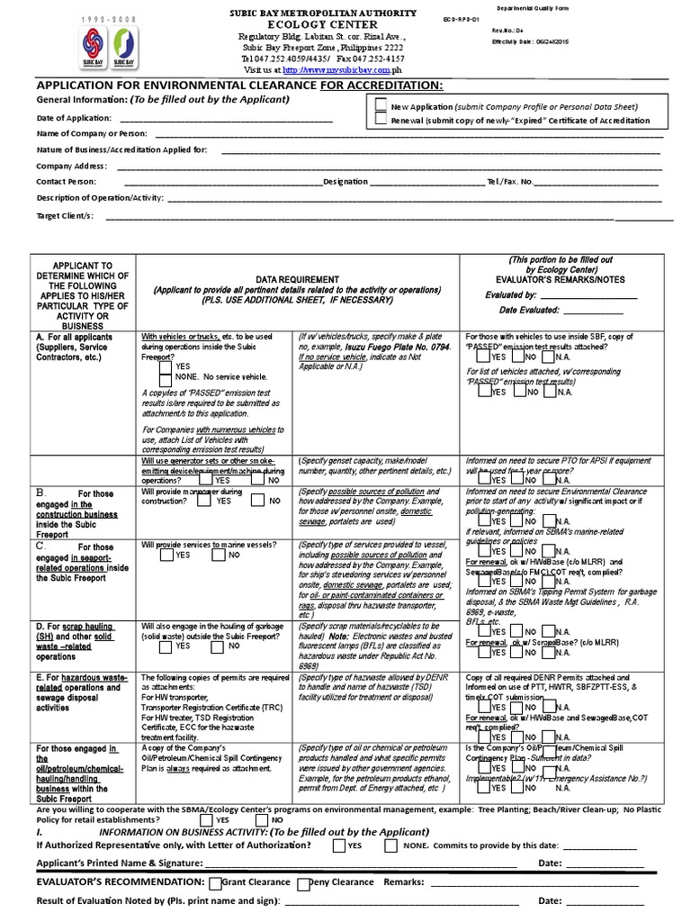 Application Form For Clearance For Accreditati | PDF | Waste Management ...