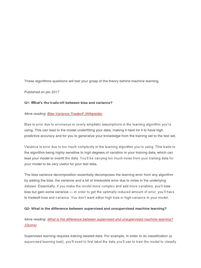 Machine Lpipearning Interview Questions: Algorithms/Tp: Q1-What's The ...