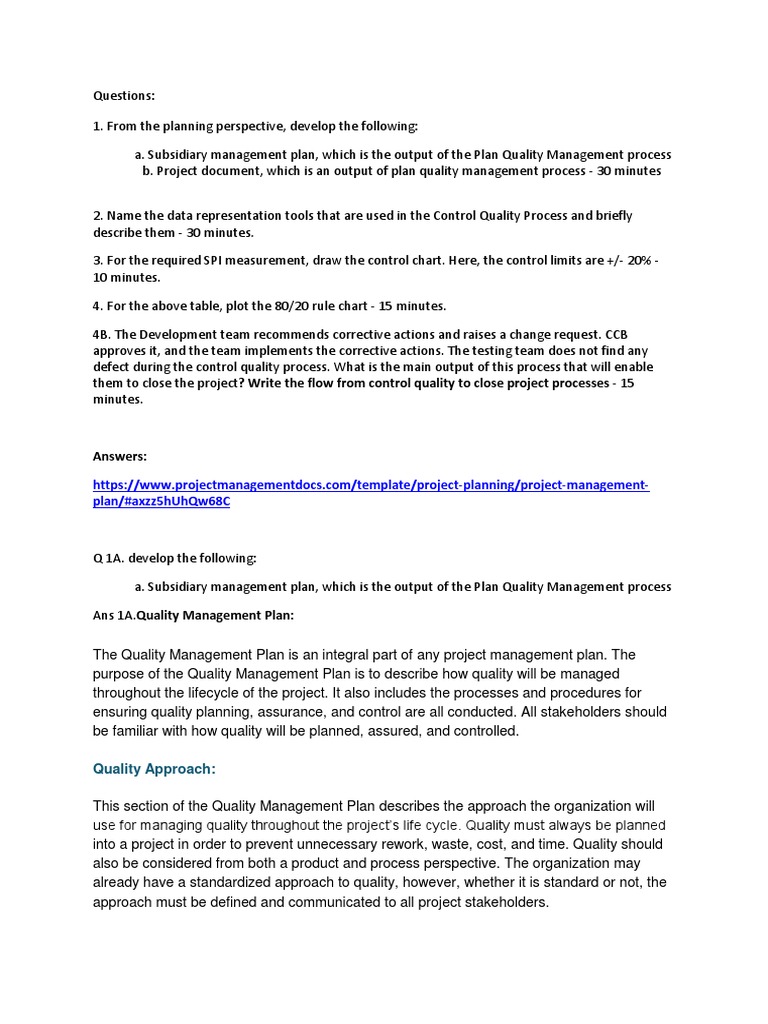 Project Quality Management Questions | PDF | Quality Management ...