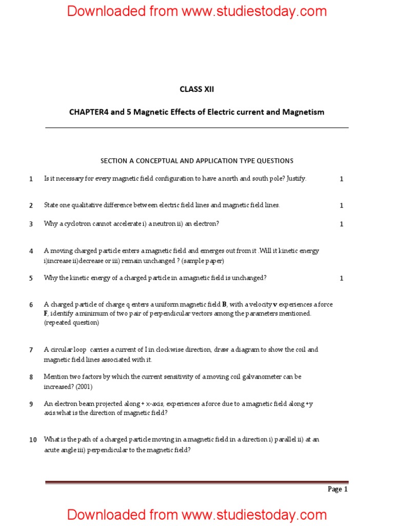 CBSE Class 12 Physics Magnetic Effects of Electric Current and ...