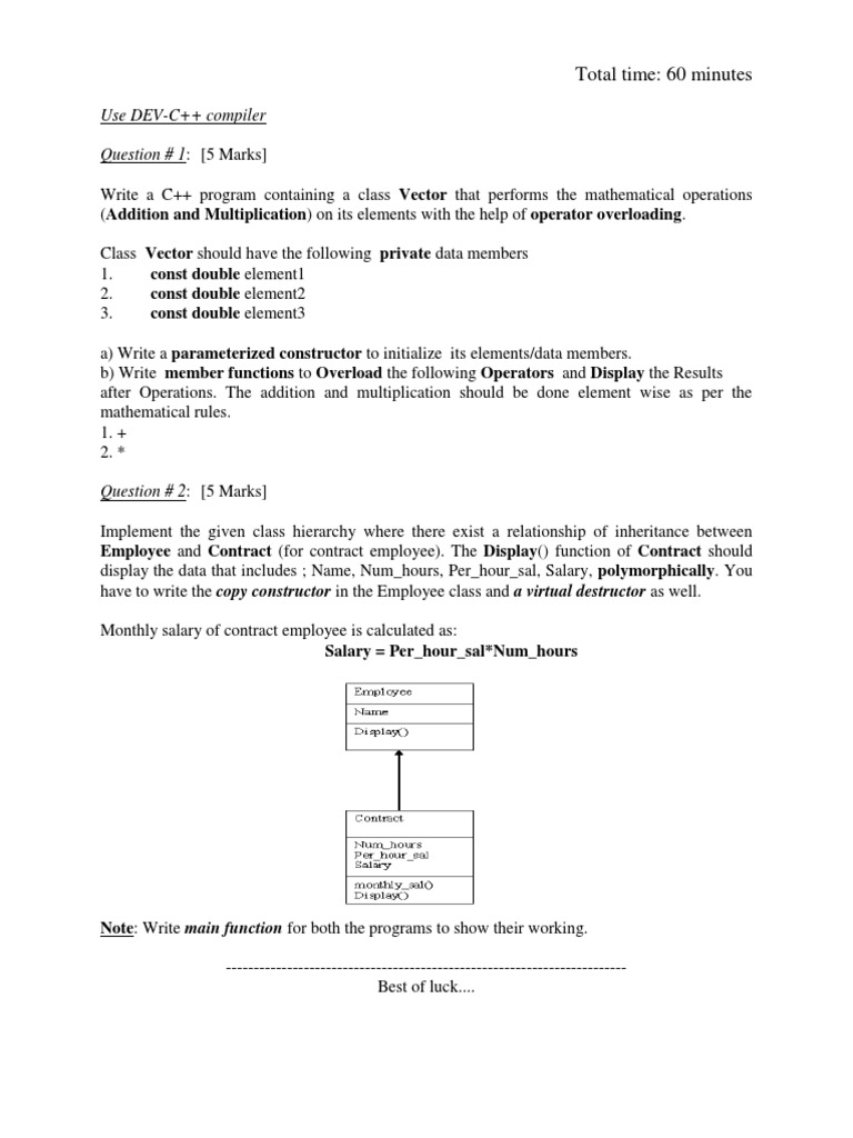 C++ program to overload operators and implement class inheritance | PDF